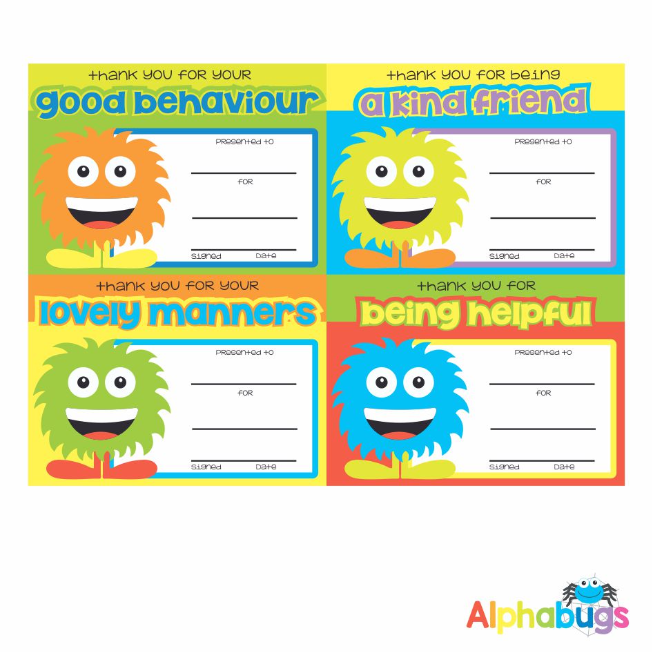 Certificates - Monster Manners | Alphabugs