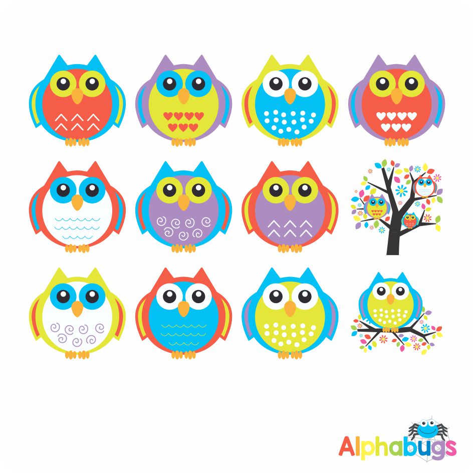 Character Cutouts - Bright Owls | Alphabugs