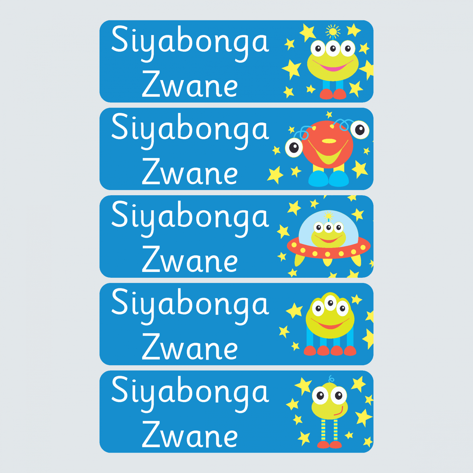 Large Name Labels - Alien Invasion | Alphabugs