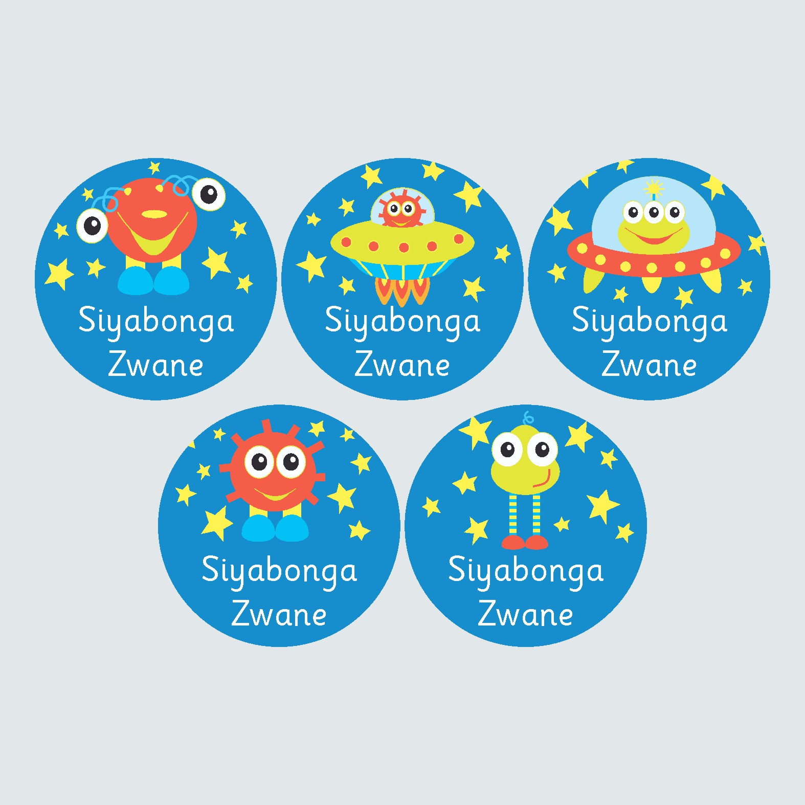 Large Round Labels - Alien Invasion | Alphabugs