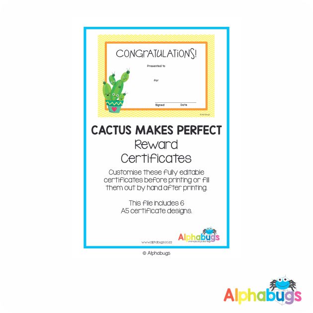 Classroom Decor - Cactus Makes Perfect Reward Certificates | Alphabugs
