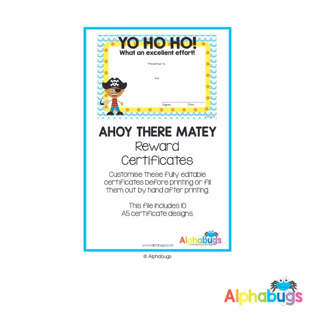 Downloadable - Ahoy There Matey Reward Certificates | Alphabugs