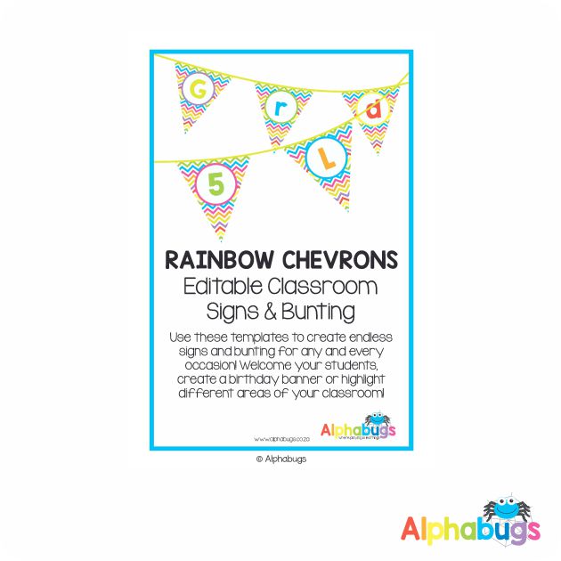 Classroom Decor - Rainbow Chevrons Signs & Bunting | Alphabugs
