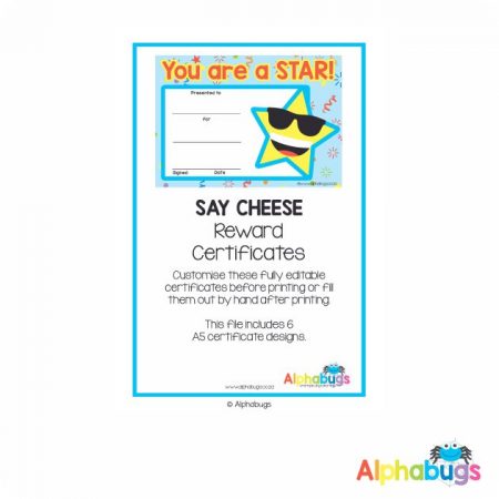 Classroom Decor - Say Cheese Reward Certificates | Alphabugs
