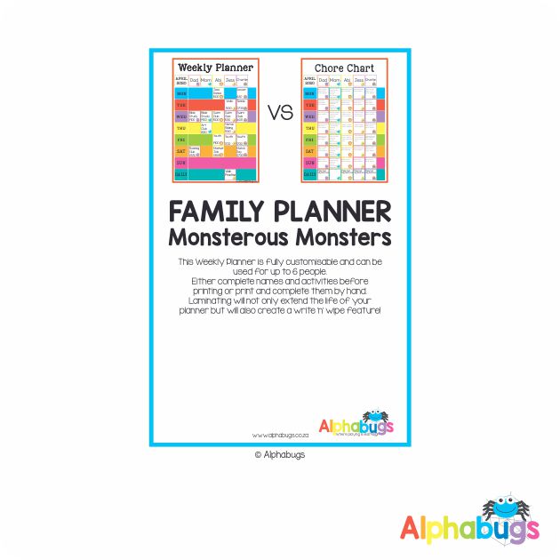 Home Printable - Family Planner Monsterous Monsters | Alphabugs
