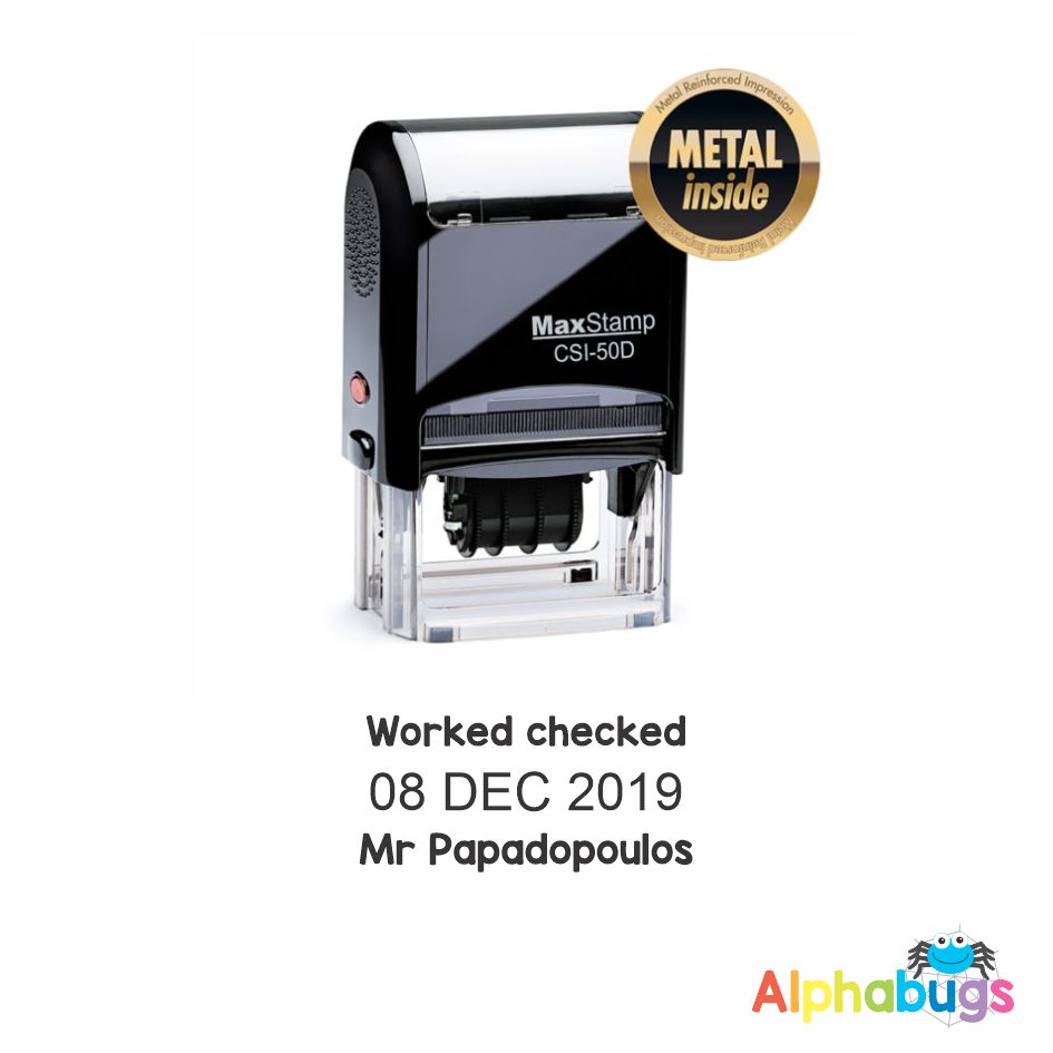 Personalised Self-Inking Stamp - 2 line Dater | Alphabugs
